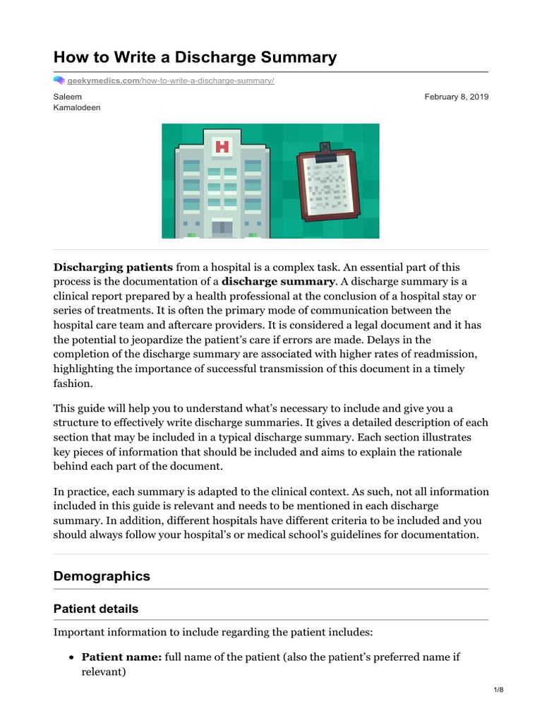 How To Write A Discharge Summary | PDF | Myocardial Infarction | Consent