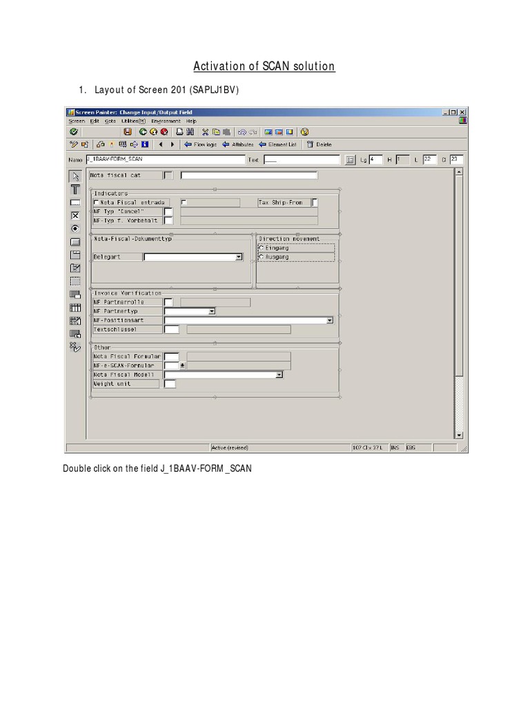 Activation of SCAN Solution: 1. Layout of Screen 201 (SAPLJ1BV) | PDF ...