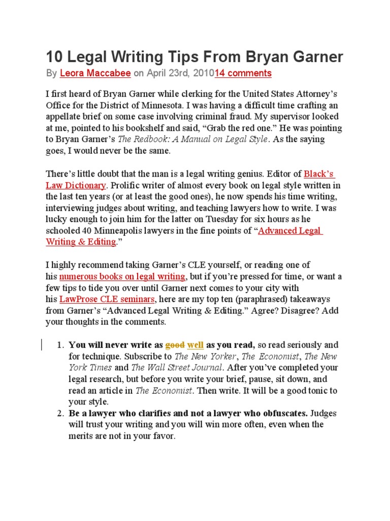 10 Legal Writing Tips From Bryan Garner | PDF | Writing