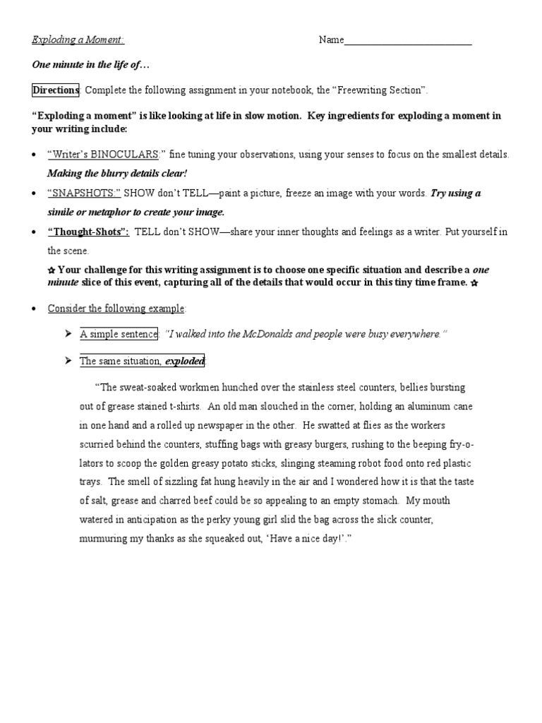 Explode The Moment Activity | PDF