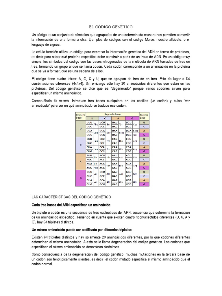 LAS CARACTERÍSTICAS CLAVE DEL CÓDIGO GENÉTICO: CÓMO LOS TRIPLETES DE ...
