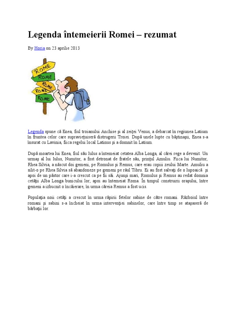 Legenda Intemeierii Romei - Rezumat | PDF