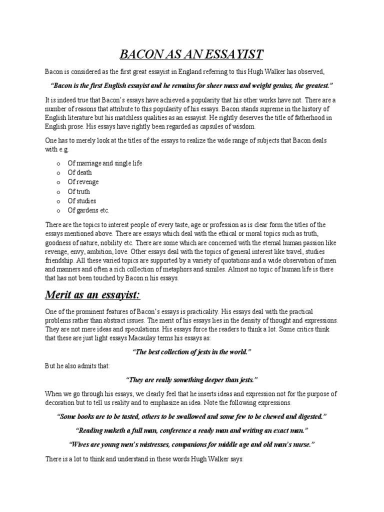 Bacon As An Essayist | PDF | Essays | Reason