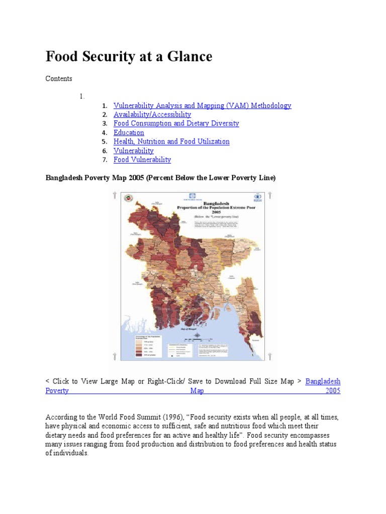 Food Security at A Glance: Bangladesh Poverty Map 2005 (Percent Below ...