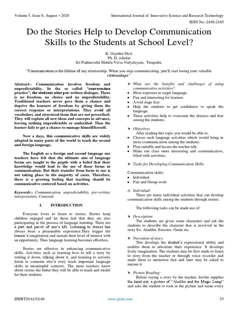 Do The Stories Help To Develop Communication Skills To The Students at ...