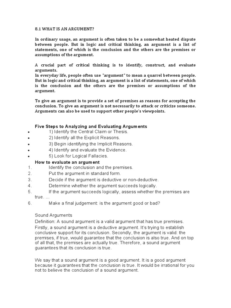 Five Steps To Analyzing and Evaluating Arguments | PDF | Argument | Logical Consequence
