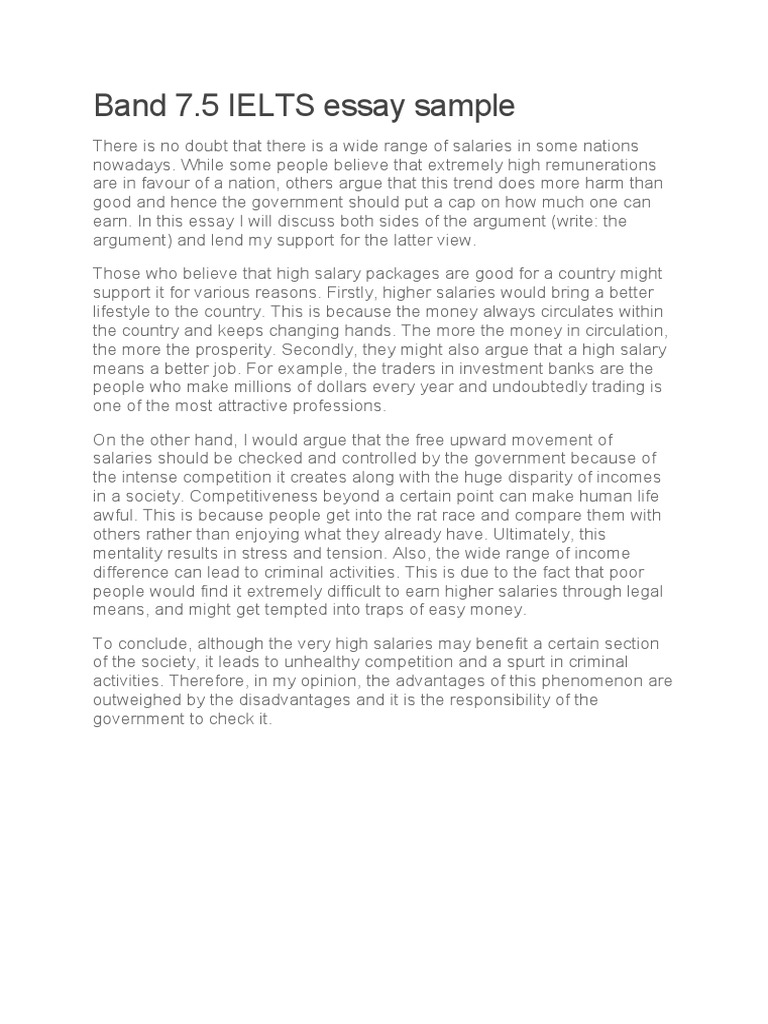 Band 7.5 IELTS Essay Sample | PDF