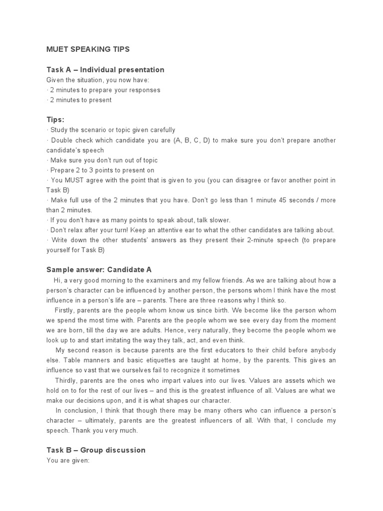 Muet Speaking Tips | Download Free PDF | Laptop | Reason