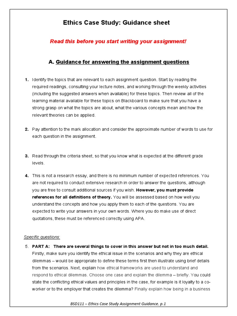 BSD111 Case Study Guidance Sheet TP1 2020 | PDF | Plagiarism | Cognition