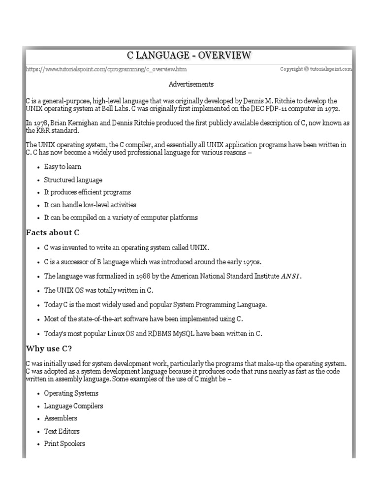 2 C Language Overview | PDF