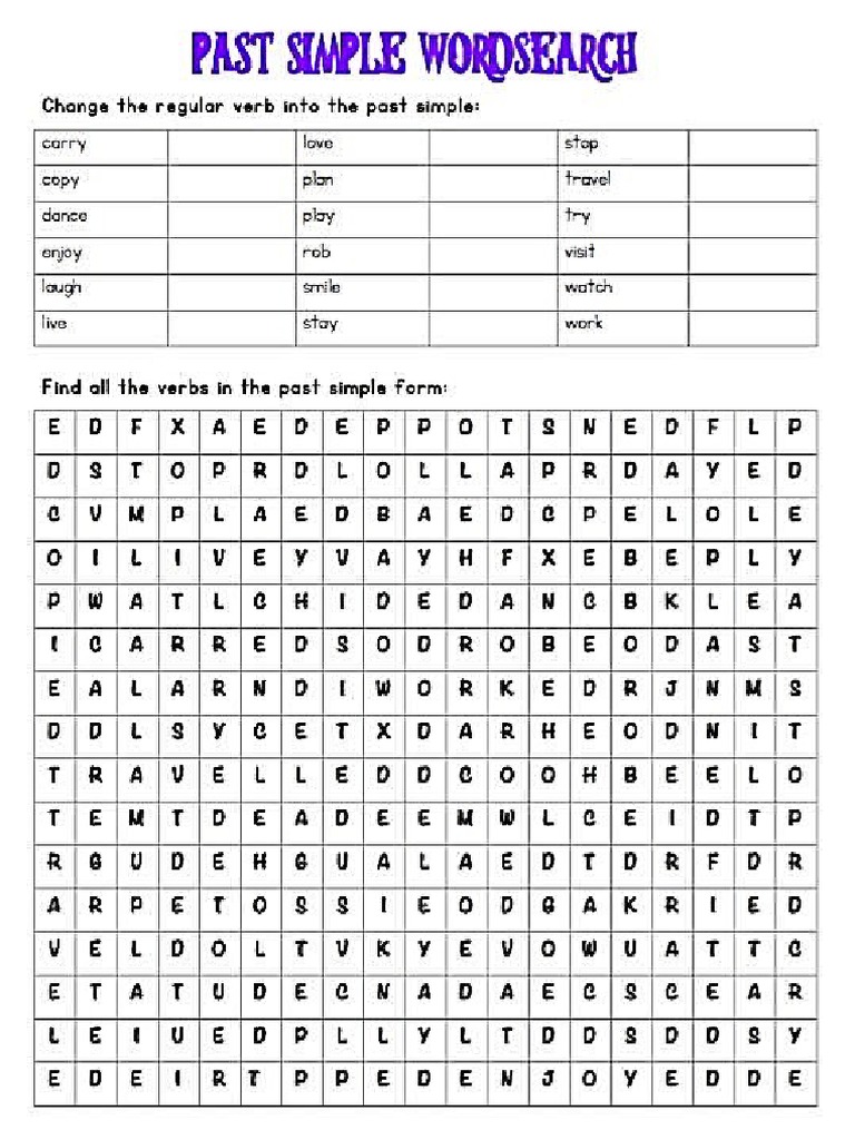 Word Search Past Tense | PDF