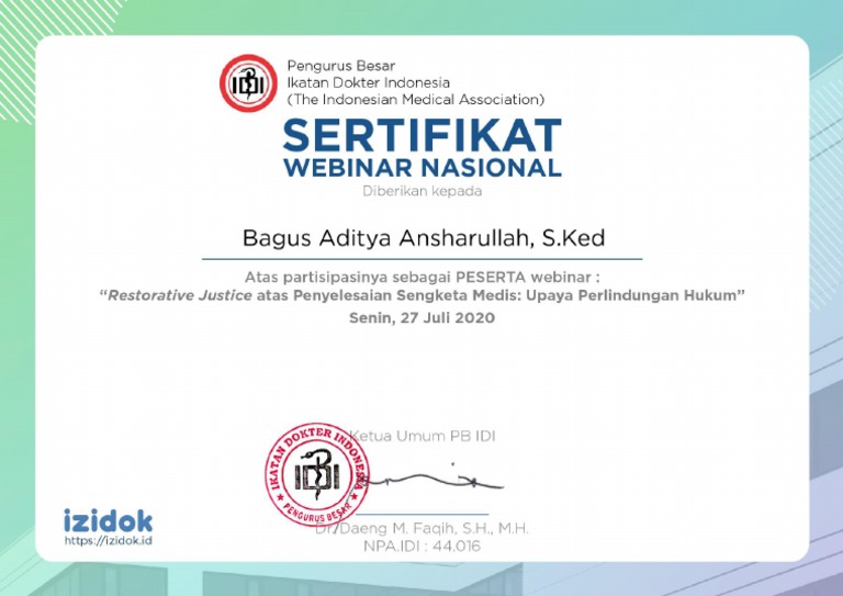 Webinar Nasional PB IDI - Izidok - Bagus Aditya Ansharullah, S.Ked PDF | PDF