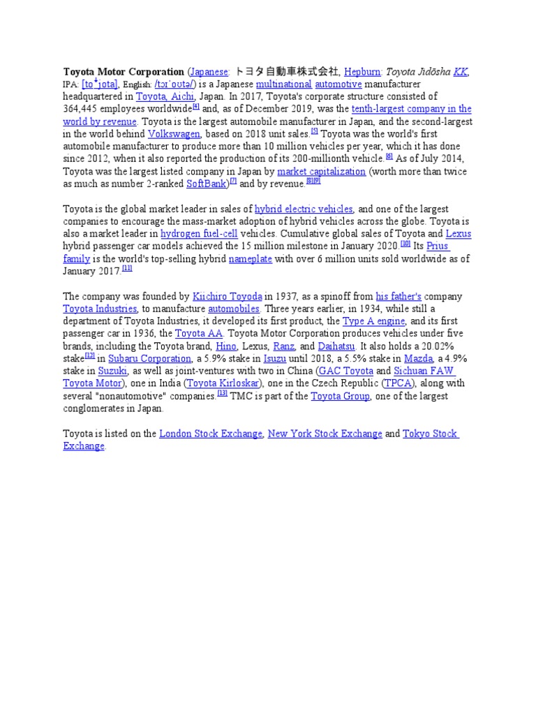 Toyota Motor Corporation (: Ipa: English | PDF