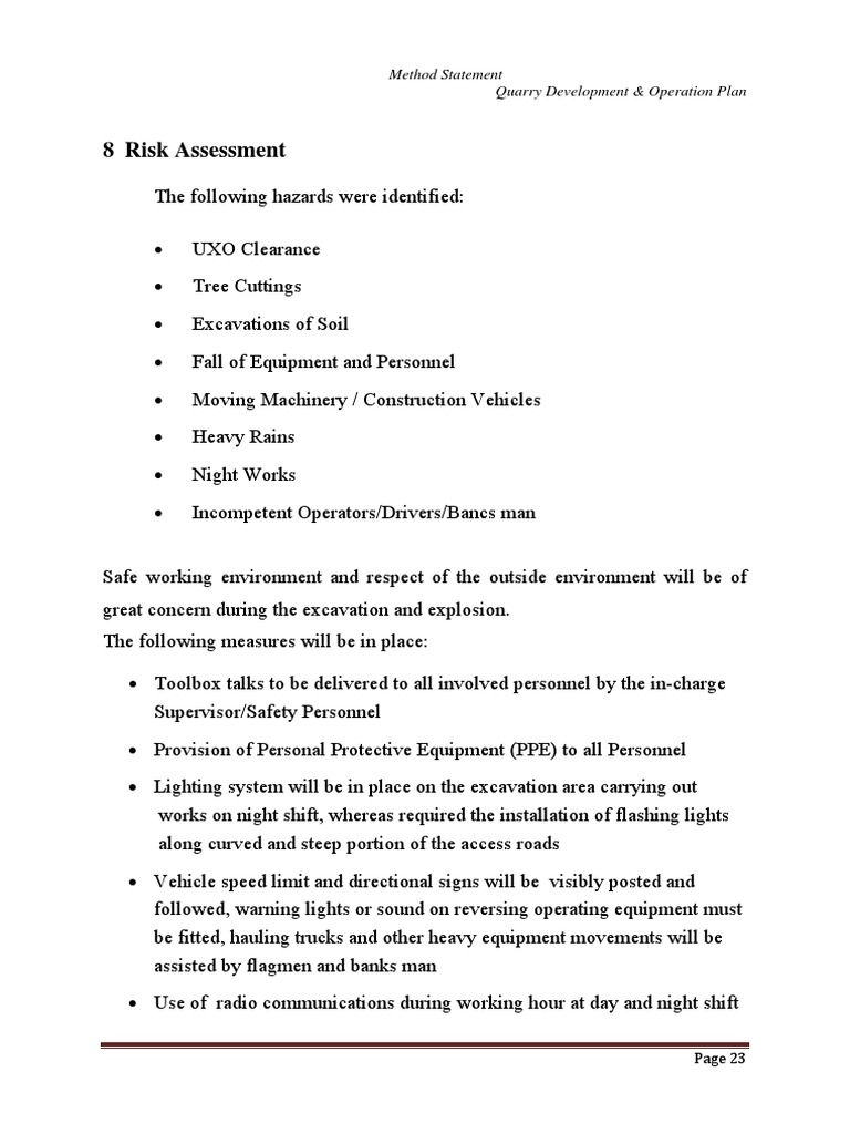 Additional Chapter Risk Assessment To MS For Quarry Exploitation | PDF ...
