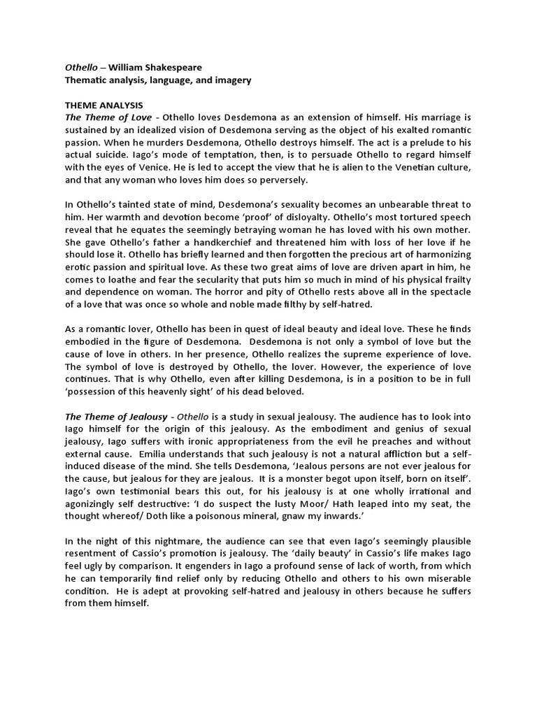 Notes On Themes and Other Aspects | PDF | Othello | Iago