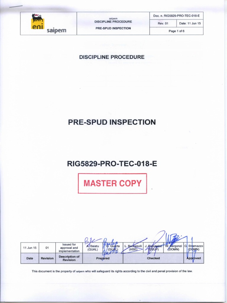 Pre-Spud Inspection | PDF | Drilling Rig | Iso 9000