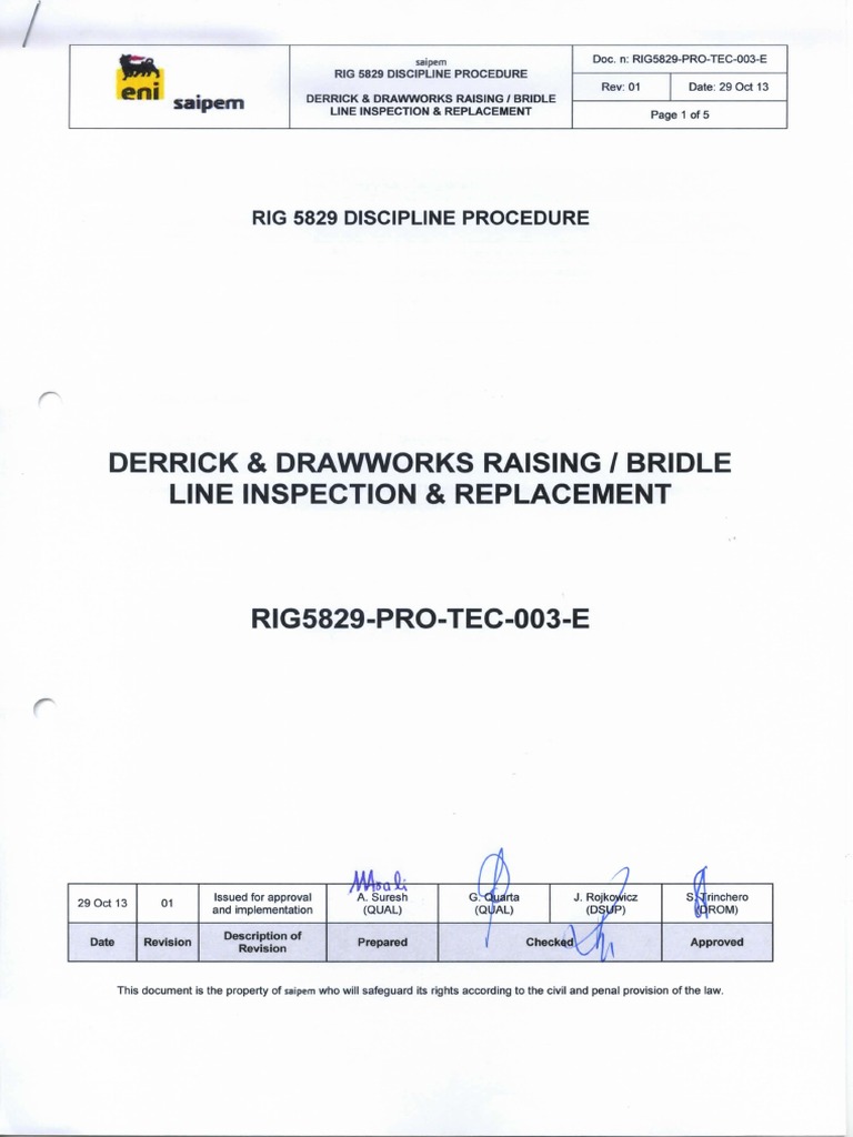 Derrick & Bridle Line Inspection Guide | PDF | Drilling Rig | Rope