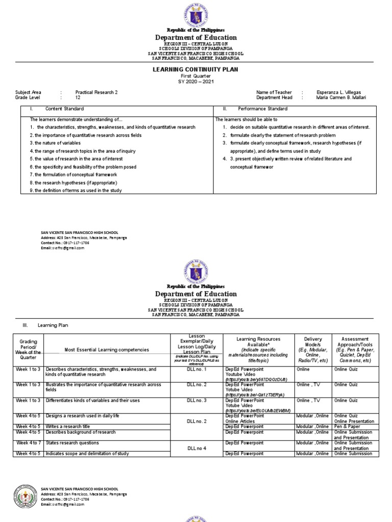Department of Education: Learning Continuity Plan | PDF | Learning ...