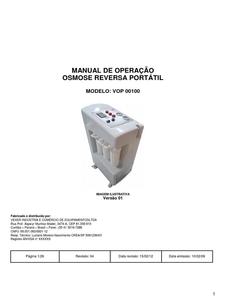 Sistema de Osmose Vexer MODELO VOP 00100 | PDF | Ácido clorídrico | Osmose Sistema de Osmose Vexer MODELO VOP 00100 | PDF | Ácido clorídrico | Osmose