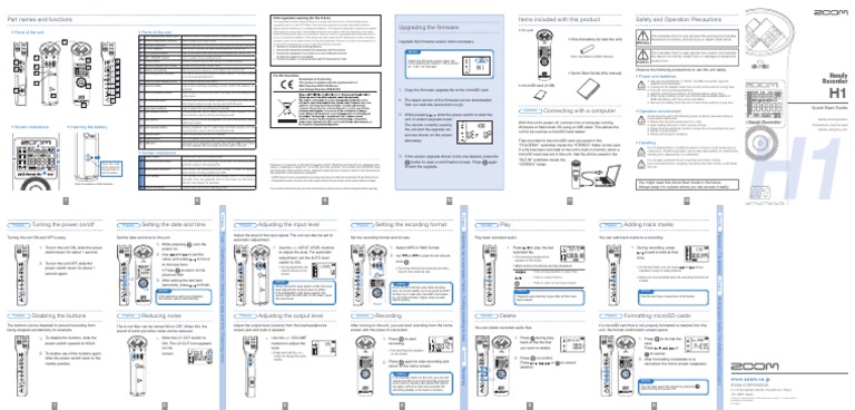 Zoom H1 Manual | PDF | Electromagnetic Interference | Secure Digital