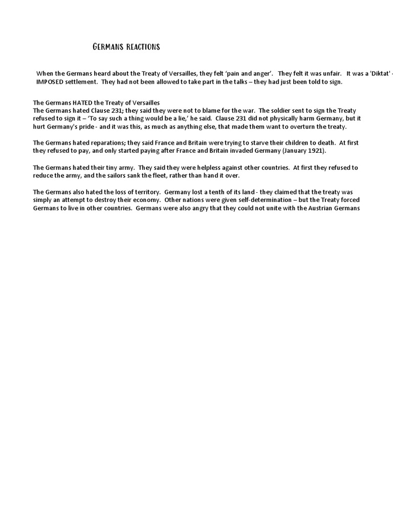 German Reactions to the Treaty of Versailles | PDF | Politics | History