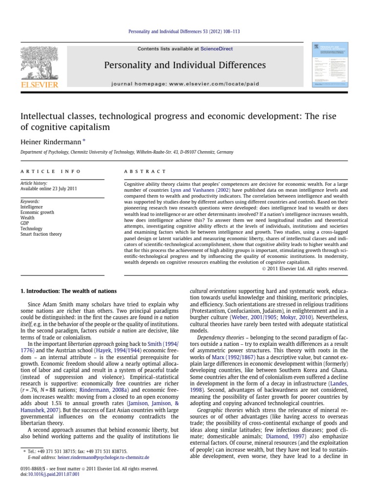 Rindermann, H.. (2012) - Intellectual Classes, Technological Progress ...