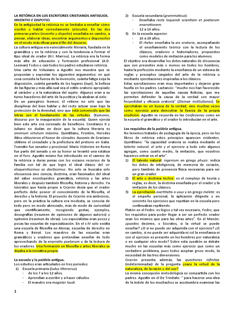 Inventio y Dispotio en Retórica Antigua | PDF | Retórica | Agustín De ...