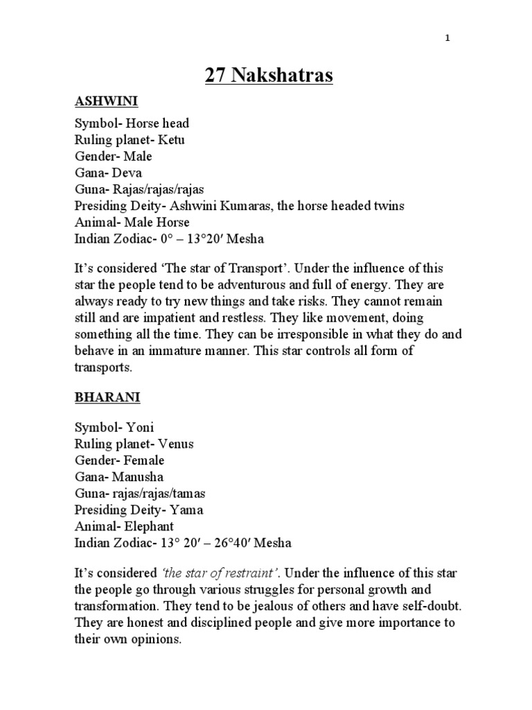 Nakshatras, Navtara, Dasa Calc and Ashtakvarga | Download Free PDF ...