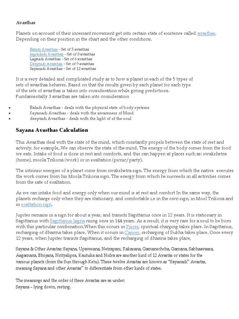 Sayana Etc 12 Avasthas Calculation | PDF | Popular Psychology ...