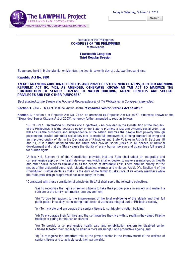 R.A. No 9994 Senior Citizen Act | PDF | Value Added Tax | Health Care