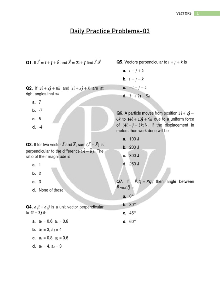 Daily Practice Problems-03: Vectors | PDF | Euclidean Vector | Force