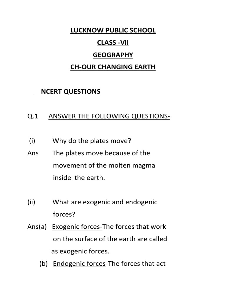 LPS Class 7 Geography | PDF | Erosion | Earthquakes