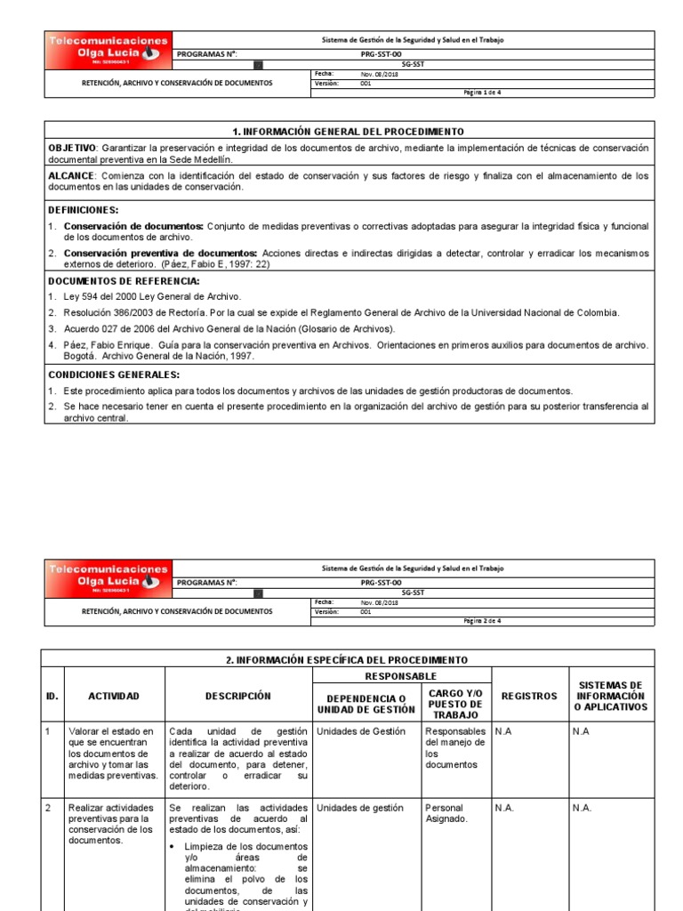 PRC-SST-0010 Procedimiento Conservacion de Documentos | Descargar gratis PDF | Informática y ...