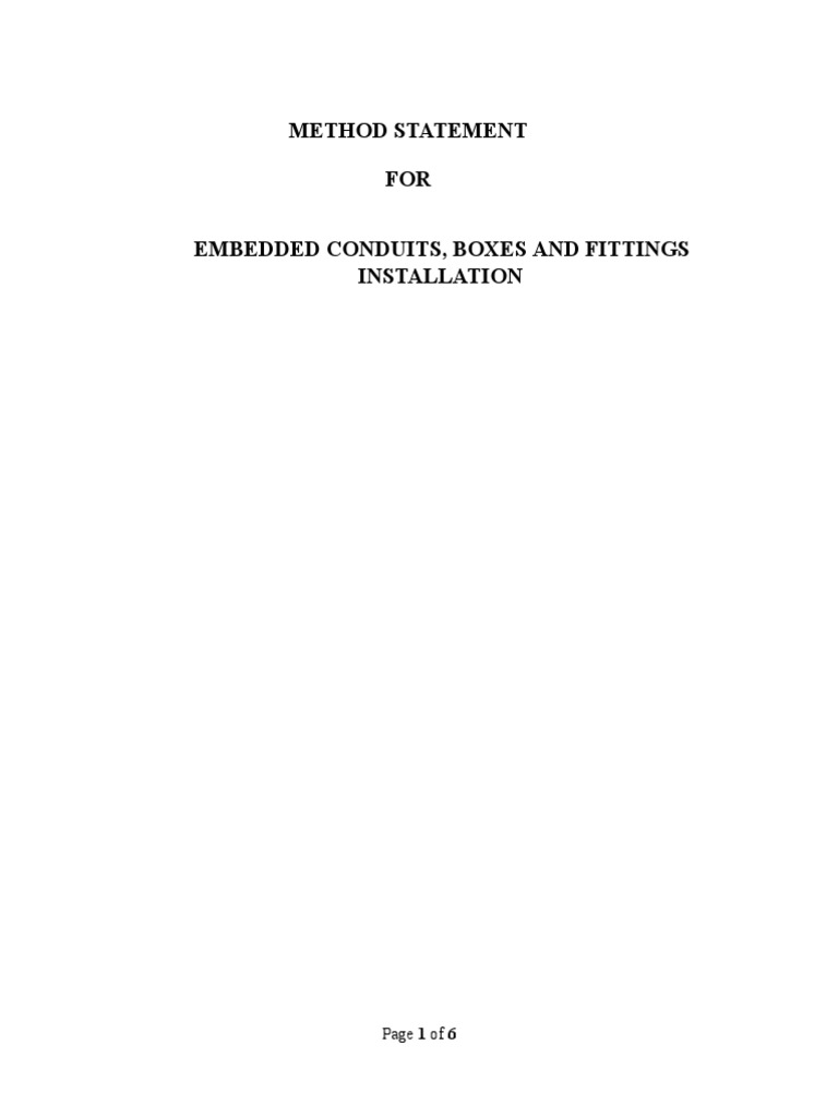 Method Statement FOR Embedded Conduits, Boxes and Fittings Installation ...