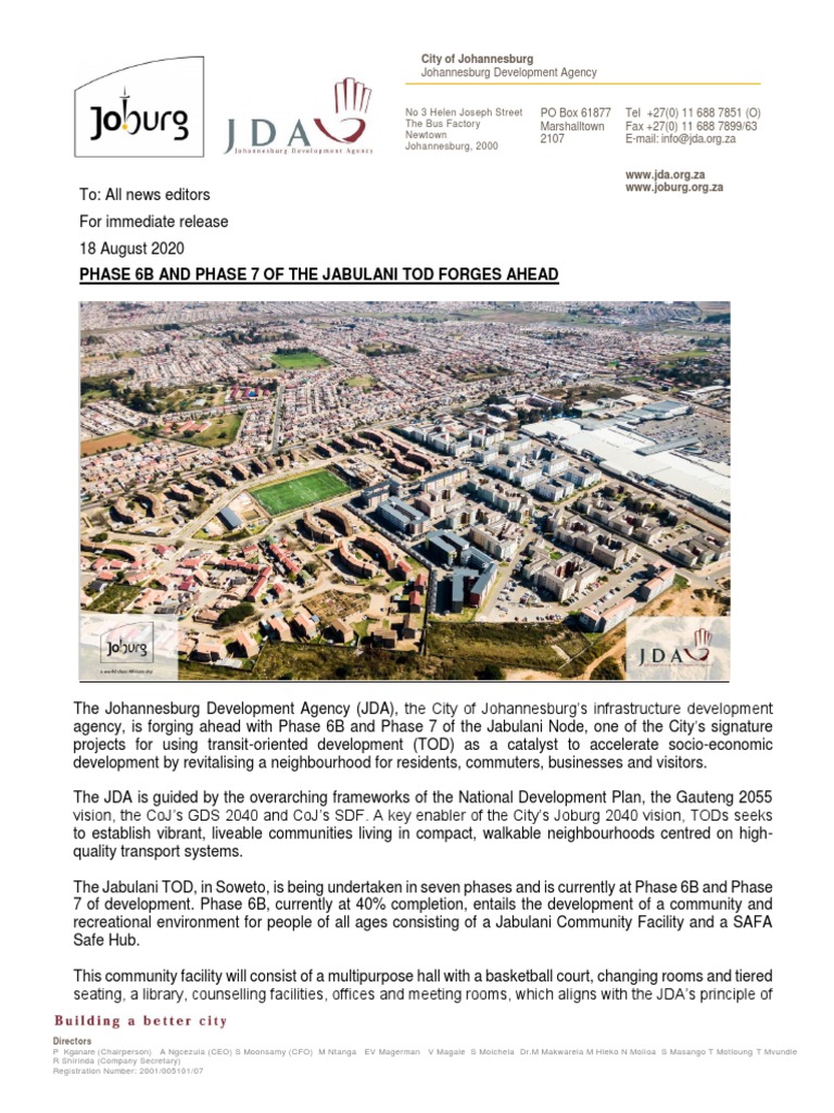 Jabulani TOD Phases 6B & 7 Progress | PDF | Johannesburg | Economies