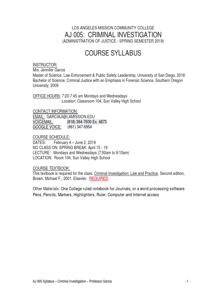 Criminal Investigation Course Syllabus | PDF | Crime Scene | Apa Style
