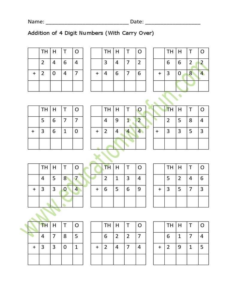 Addition - of - 4 - Digit - Numbers - (With Carry Over) - 1 PDF | PDF