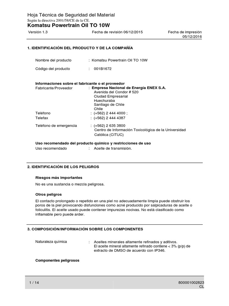Komatsu Powertrain Oil TO 10W PDF | PDF | Guante | Agua