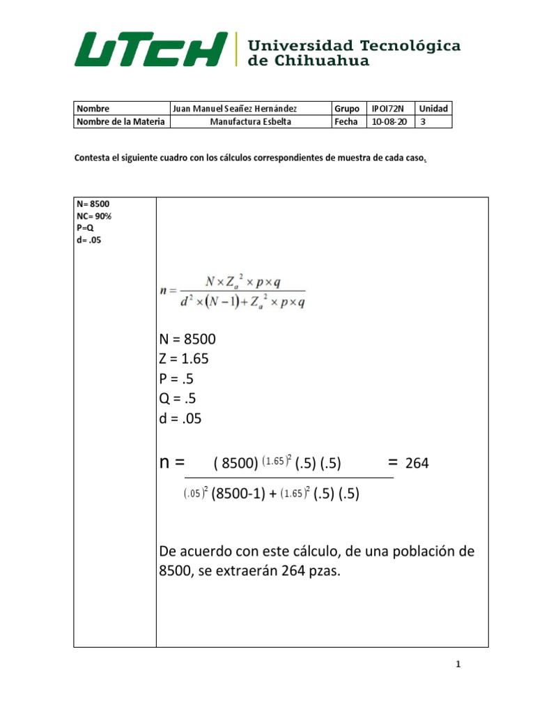 Ejercicios De Cálculo De Muestra Manuel Seañez Pdf