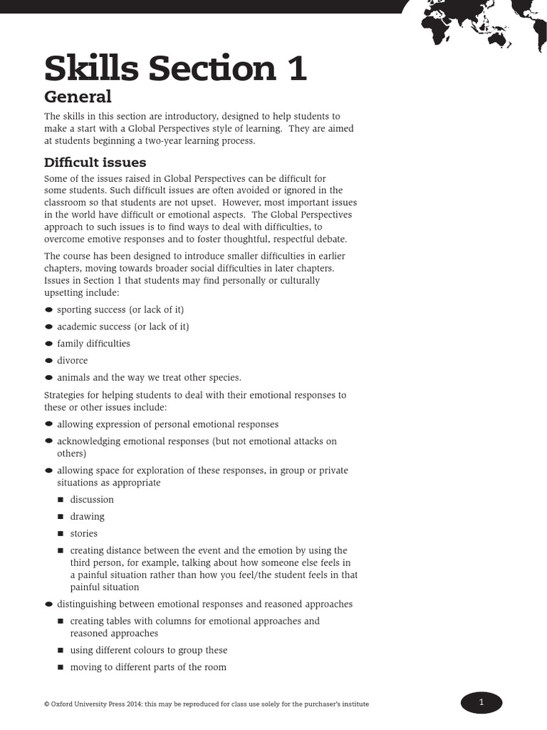 IGCSE Global Perspectives Skills 1 | PDF | Emotions | Reason