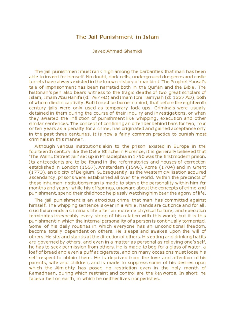 The Jail Punishment in Islam-Javed Ahmad Ghamidi | PDF | Prison ...