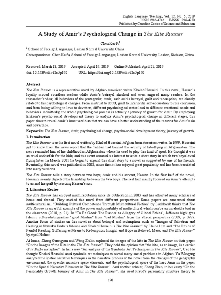 A Study of Amir's Psychological Change in The Kite Runner | PDF ...