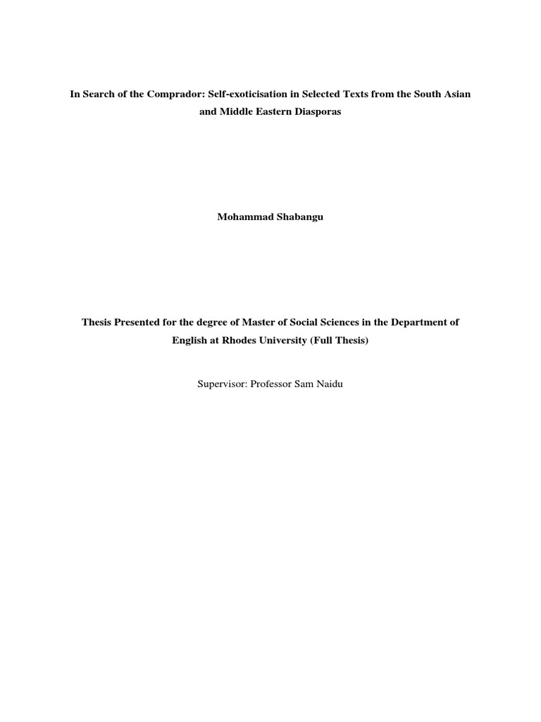 Supervisor: Professor Sam Naidu | PDF | Diaspora | Identity (Social ...