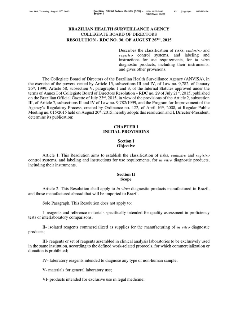 RDC 36.2015 - Product Registration English | PDF | Medical Device ...