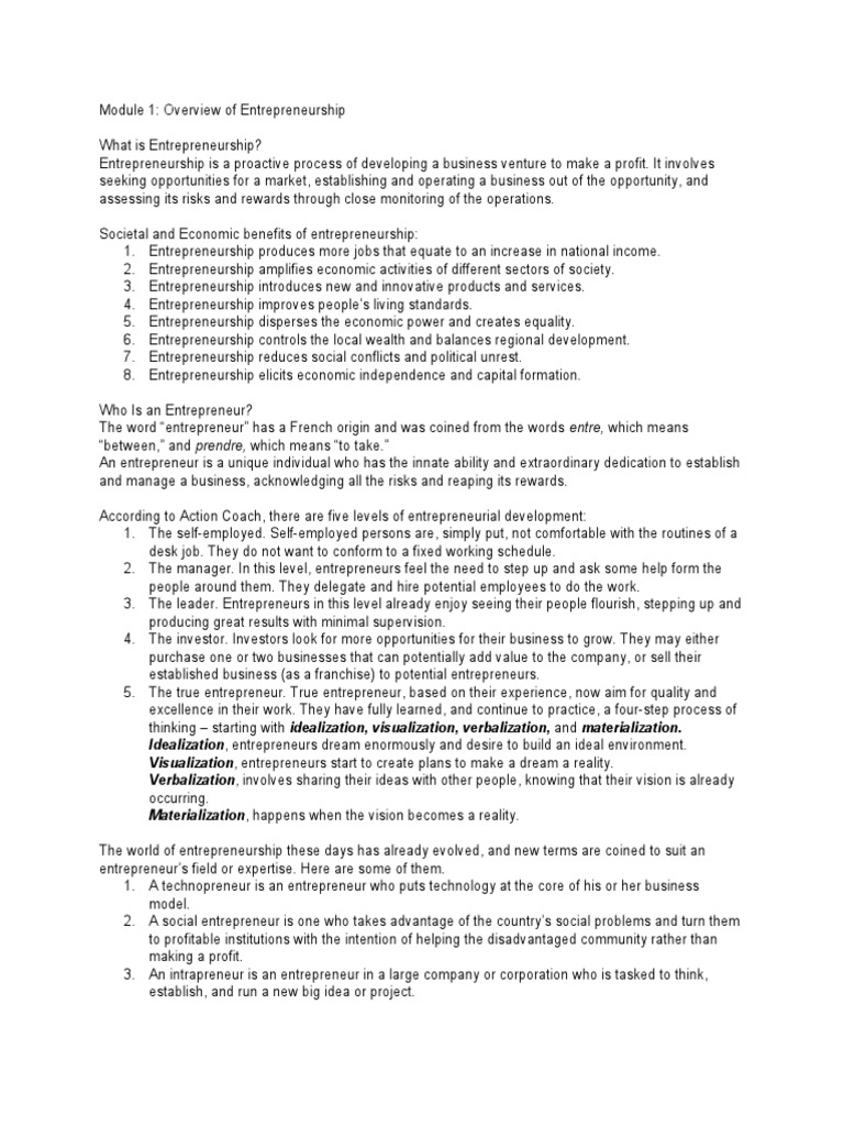 MODULE Entrepreneurship | Download Free PDF | Entrepreneurship | Business