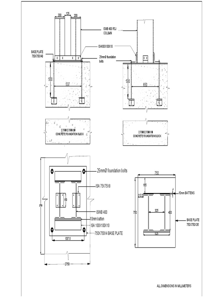 Iswb 400 RSJ Column: 25mmø Foundation Bolts | PDF | Structural ...