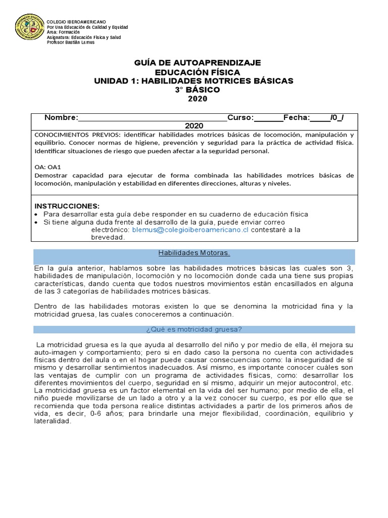 Guía Motricidad Básica 3° Básico | PDF | Músculo | Modificación de ...