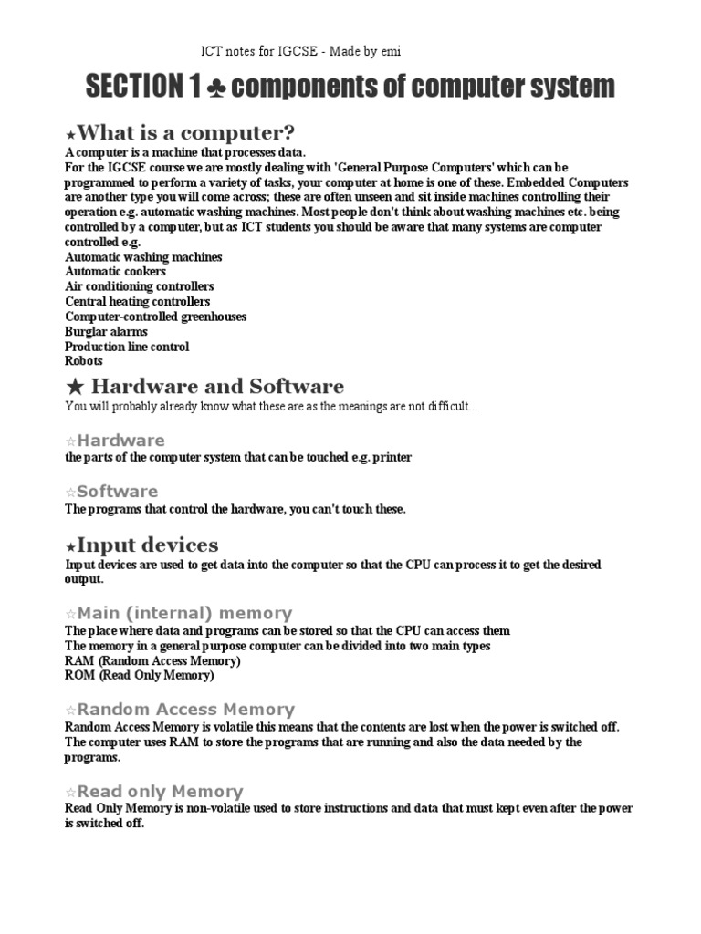 Section 1 : Components of Computer System | PDF | Graphical User Interfaces | Network Topology