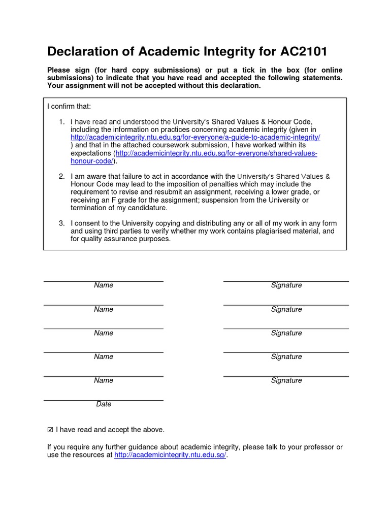 AC2101 Academic Integrity Declaration | PDF