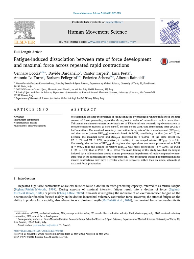 Fatigue Induced Dissociation Between Rate of Force Development and ...